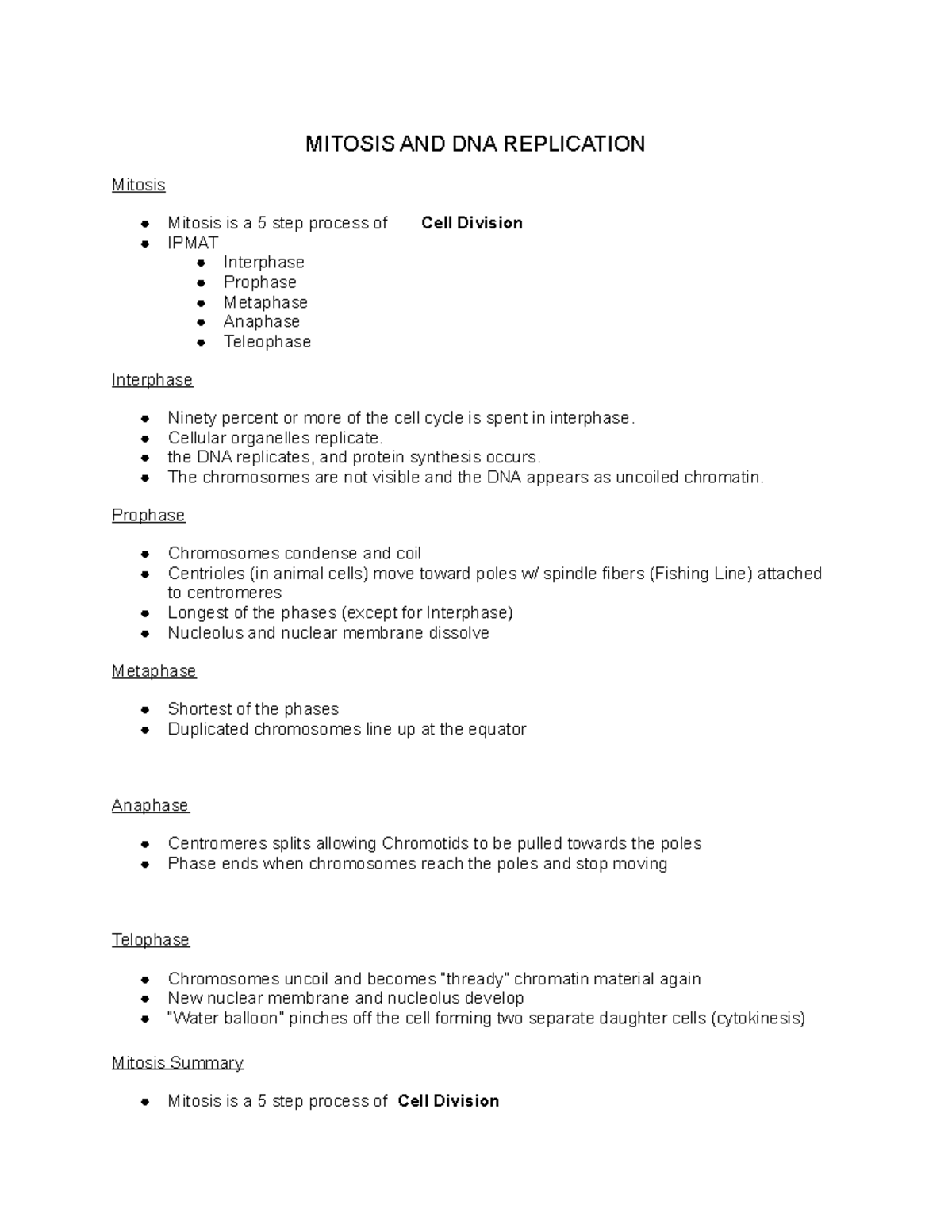 Life Science Notes 2 Part 2 Mitosis and DNA Replication - MITOSIS AND ...