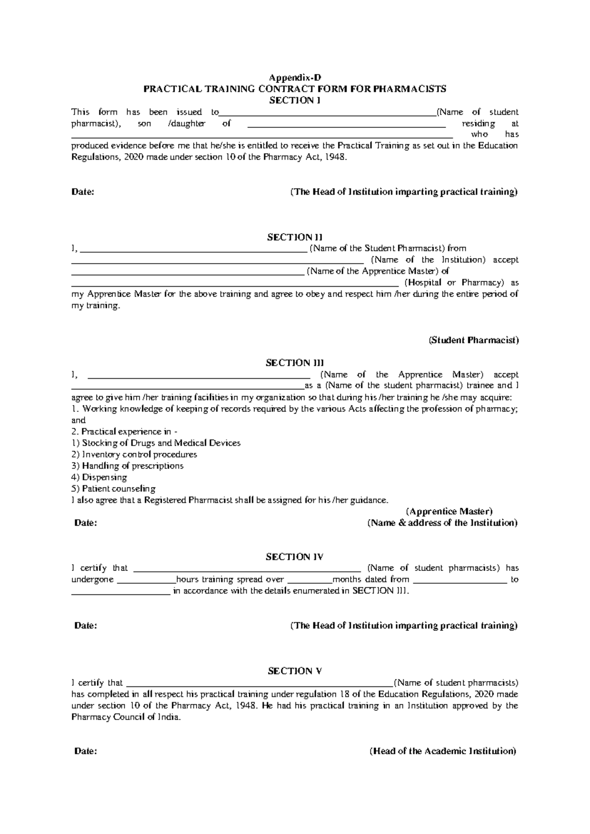 Appendix-D - Appendix-D PRACTICAL TRAINING CONTRACT FORM FOR ...
