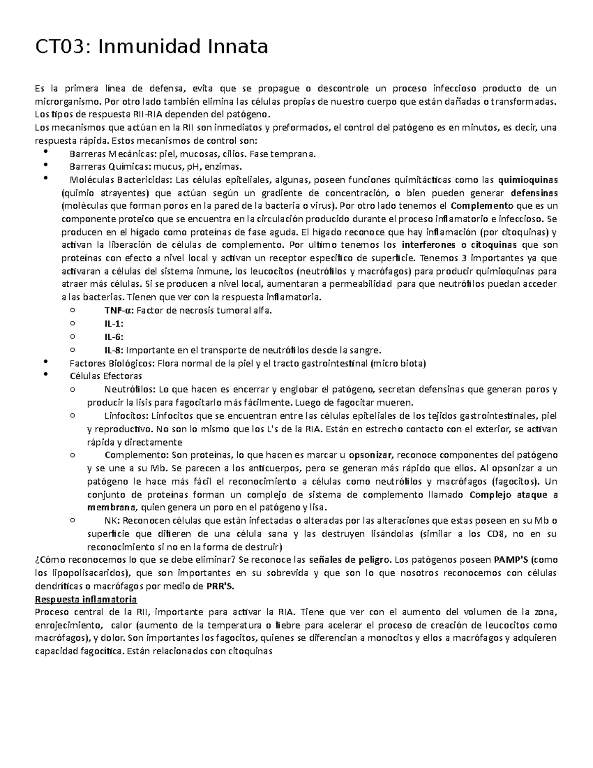 CT03- Inmunidad Innata - CT03: Inmunidad Innata Es la primera línea de ...