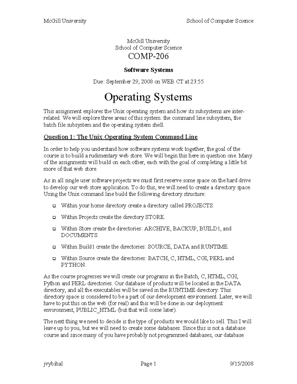 Assignment 1 - Unix - Practice/Exam - McGill University School of Computer Science COMP ...