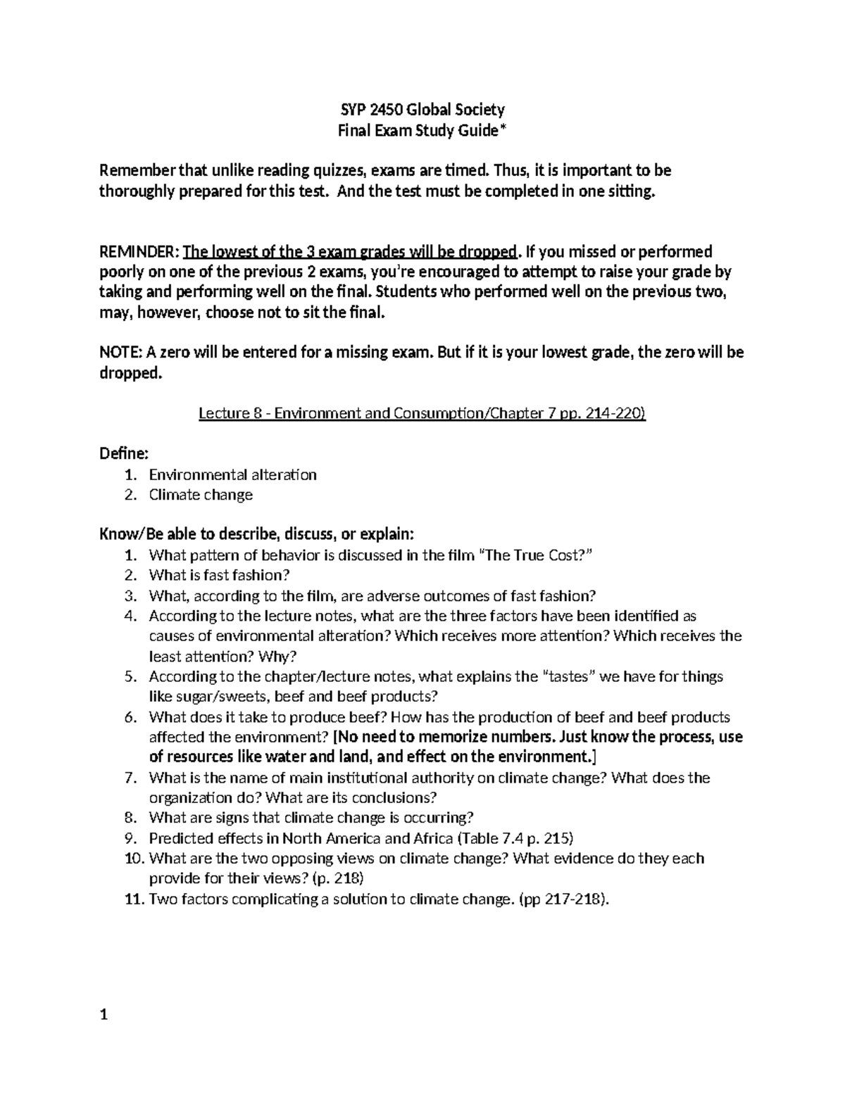 Final Exam study Guide - Tagged - SYP 2450 Global Society Final Exam ...