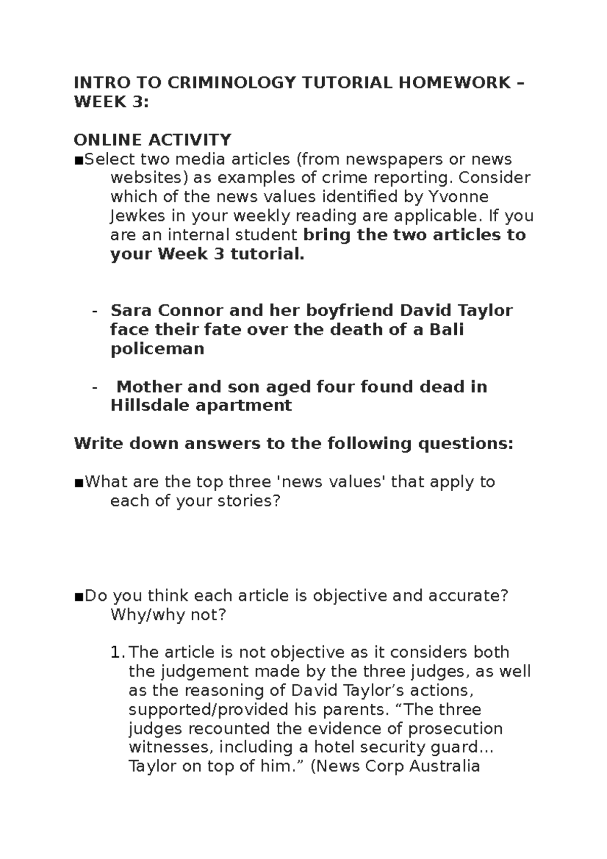 Tutorial Homework - Week 3 - INTRO TO CRIMINOLOGY TUTORIAL HOMEWORK ...