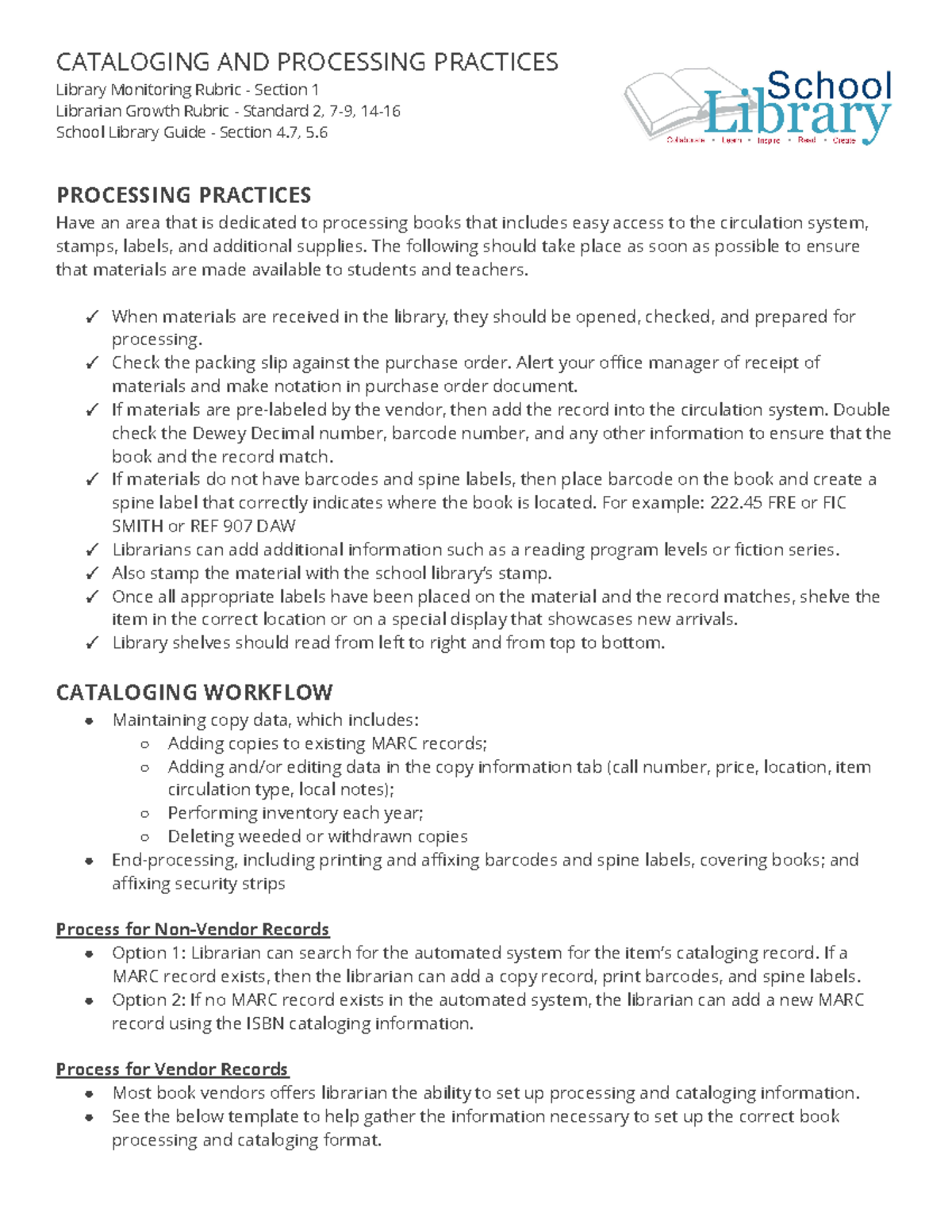 Cataloging and Processing Practices - CATALOGING AND PROCESSING ...