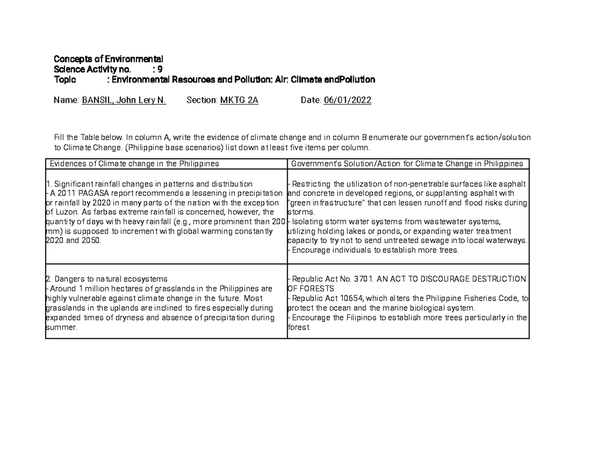 Activity 8 - Air Pollution - ConceptsofEnvironmental ScienceActivityno ...