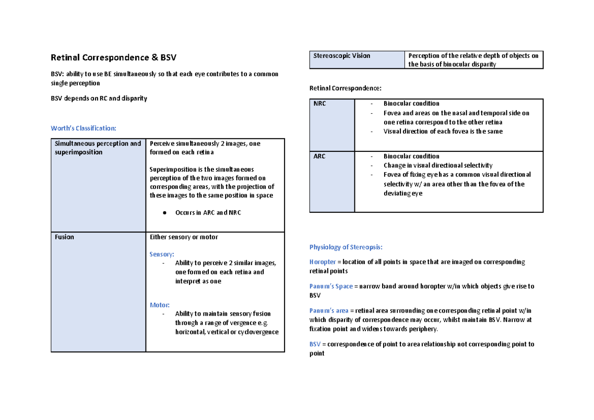 Retina correspondence and ARC revision 1 - Retinal Correspondence & BSV ...