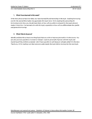 Synthesis Template Bsais 2B - Katherine Grace P. Daleon Assignment # 3 IA1: Intermediate ...