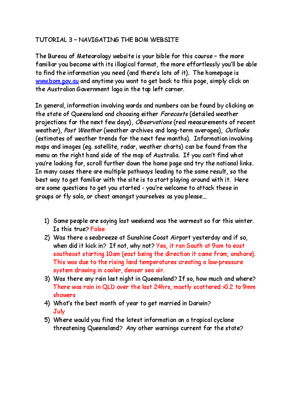 Tutorial 3 - Navigating BOM - TUTORIAL 3 – NAVIGATING THE BOM WEBSITE The Bureau of Meteorology ...