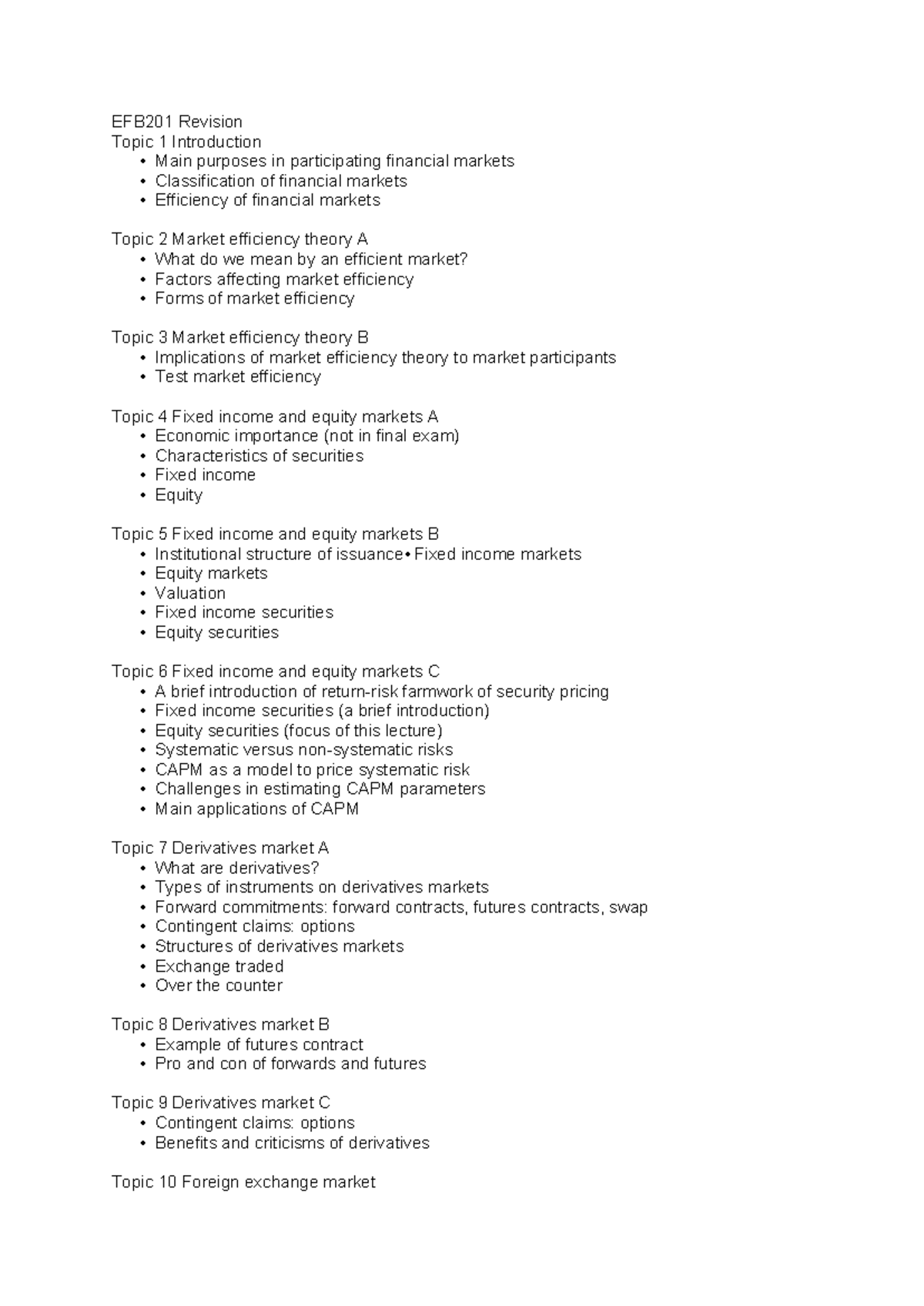 EFB201 Revision - EFB201 Revision Topic 1 Introduction - Main purposes ...