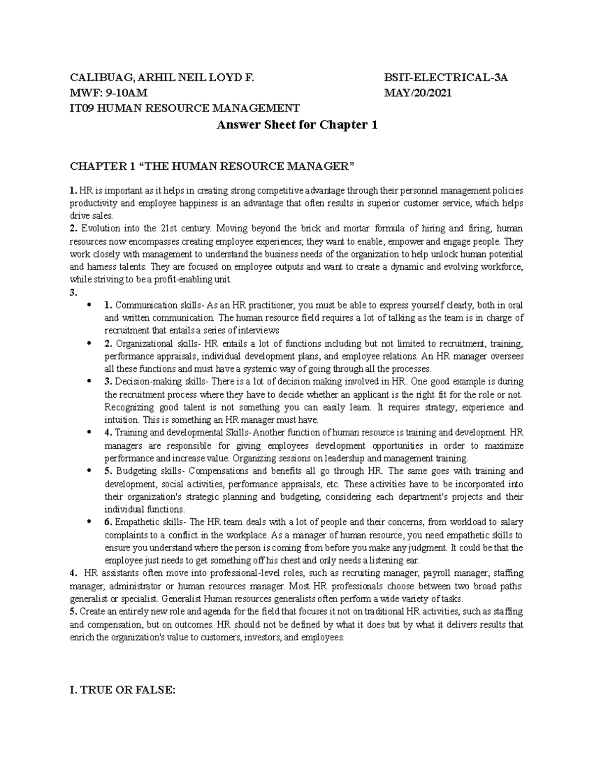 Arhil NEIL LOYD F. Calibuag HRM Chapter 1 - CALIBUAG, ARHIL NEIL LOYD F ...