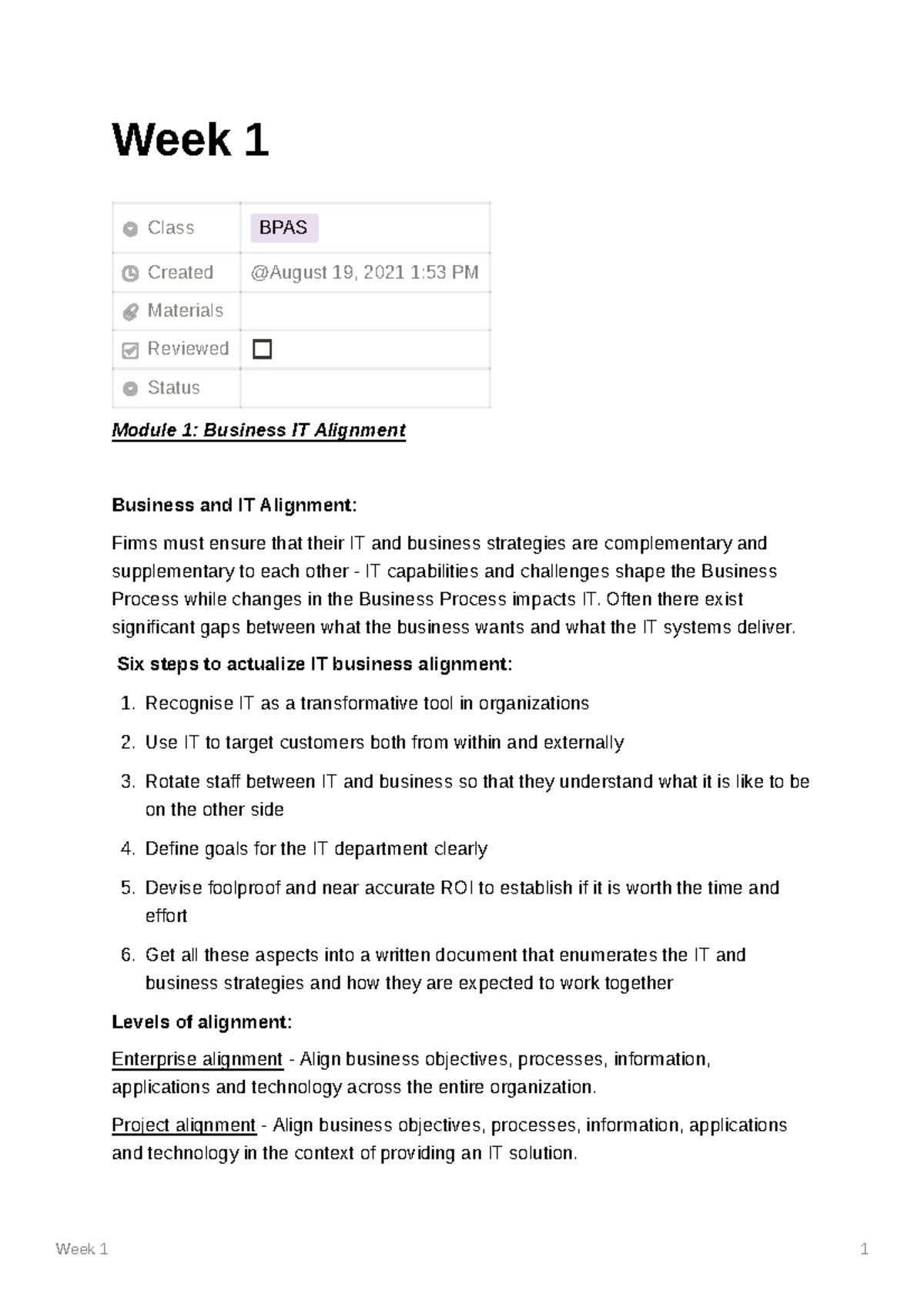 Week 1 BPAS - Notes Week 1 - Week 1 Class BPAS Created Materials ...