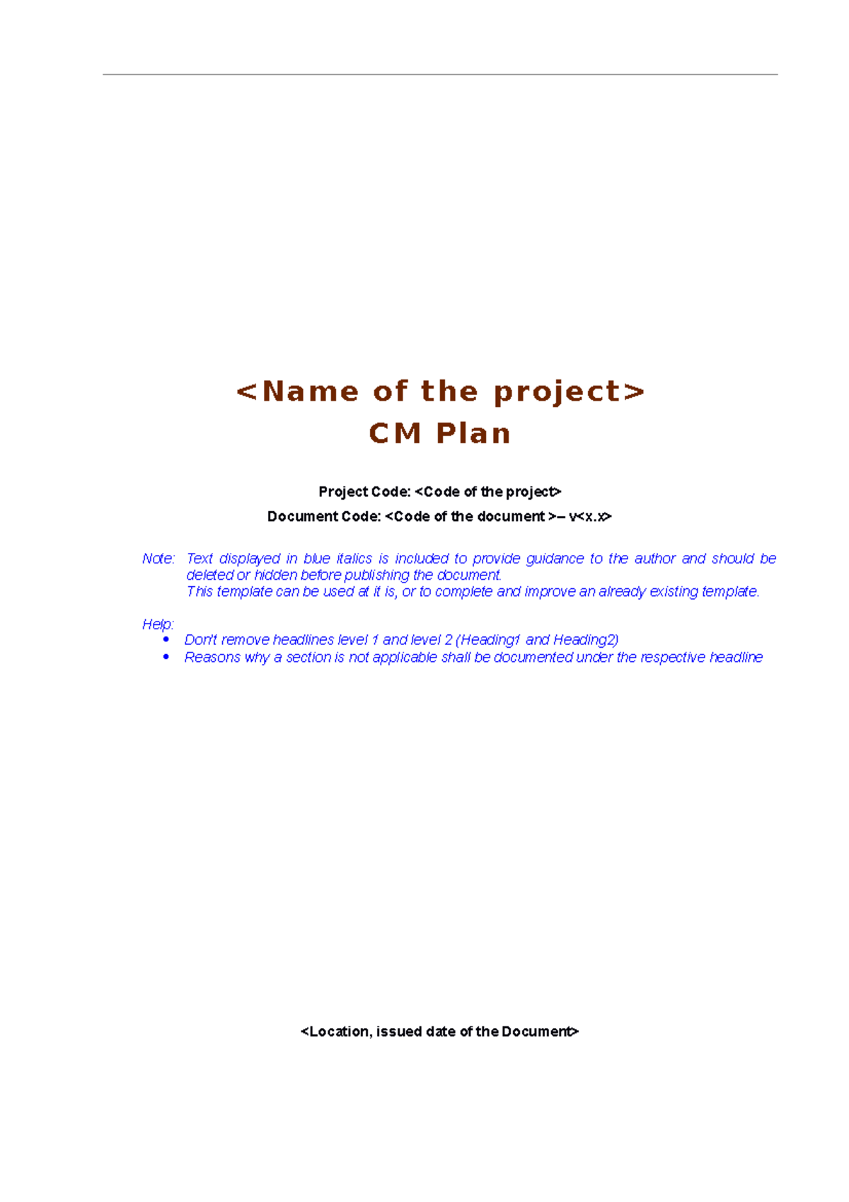 Template CM Plan - CM Plan Project Code: - Studocu