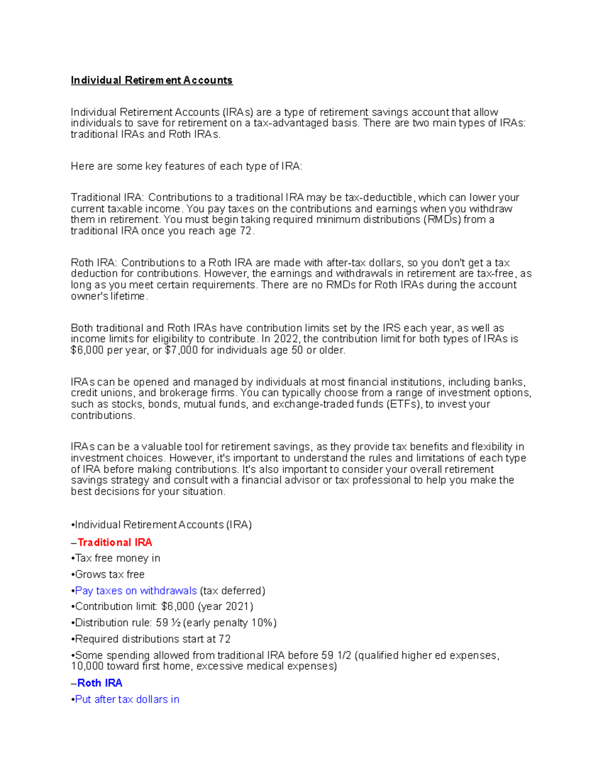 Individual Retirement Accounts - Individual Retirement Accounts ...