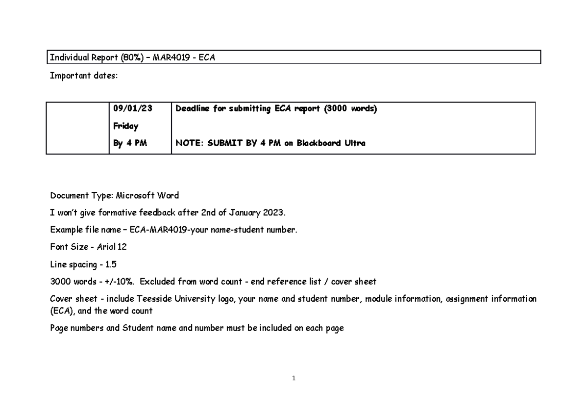 ECA Assignment Guideline - Individual Report (80%) – MAR4019 - ECA ...