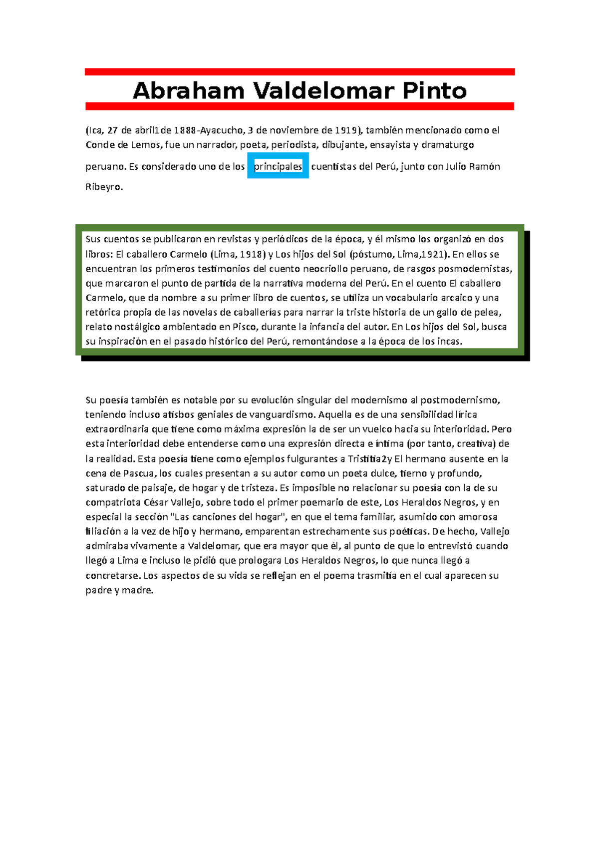 Abraham Valdelomar Pinto - Abraham Valdelomar Pinto (Ica, 27 de ...