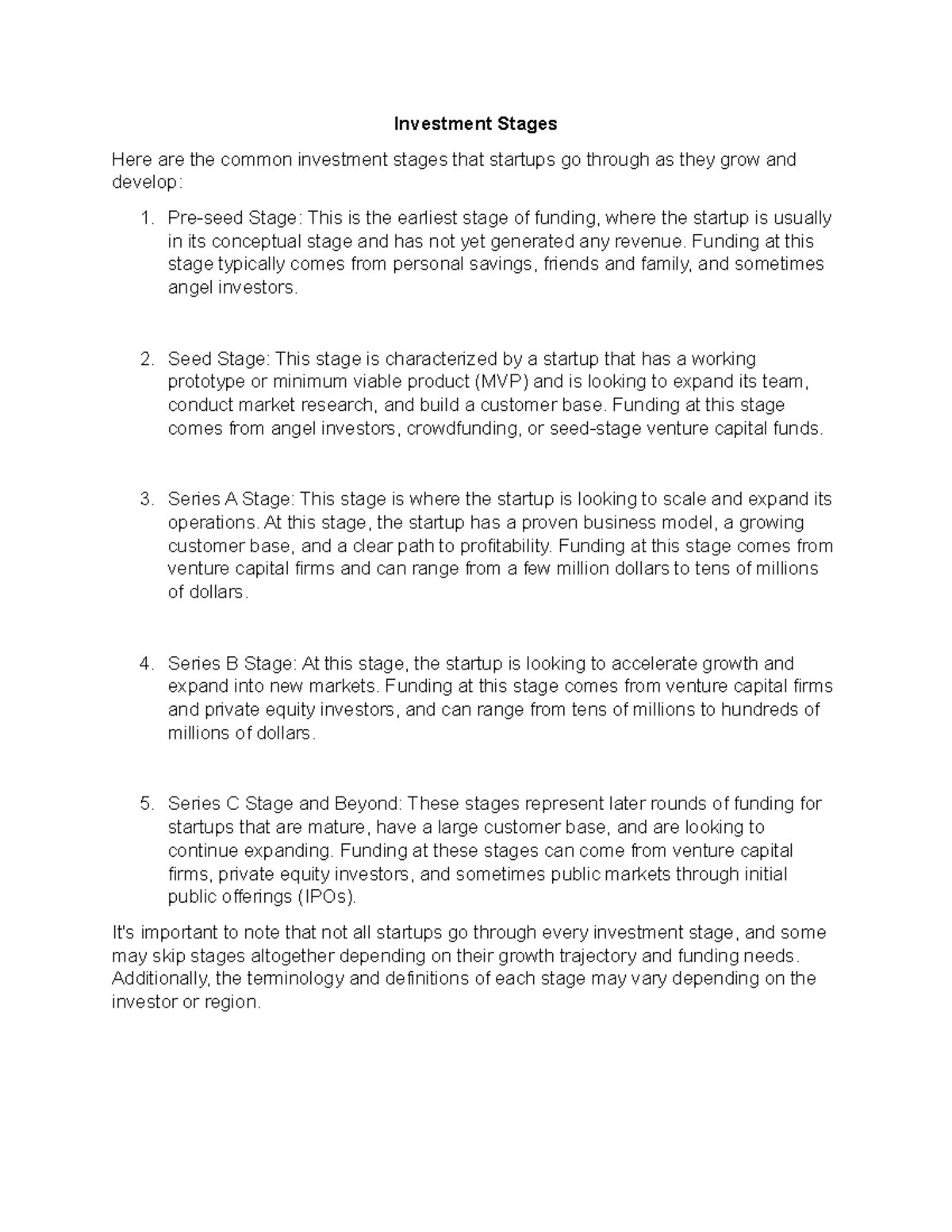 Investment Stages - Investment Stages Here are the common investment ...