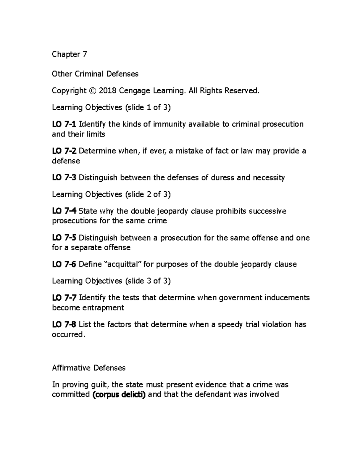 Chapter 7 Other Criminal Defenses - Chapter 7 Other Criminal Defenses ...