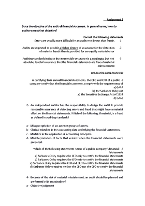 Advanced Auditing Assignment 2 answer - Advanced Auditing Assignment 2 1- Choose the correct ...