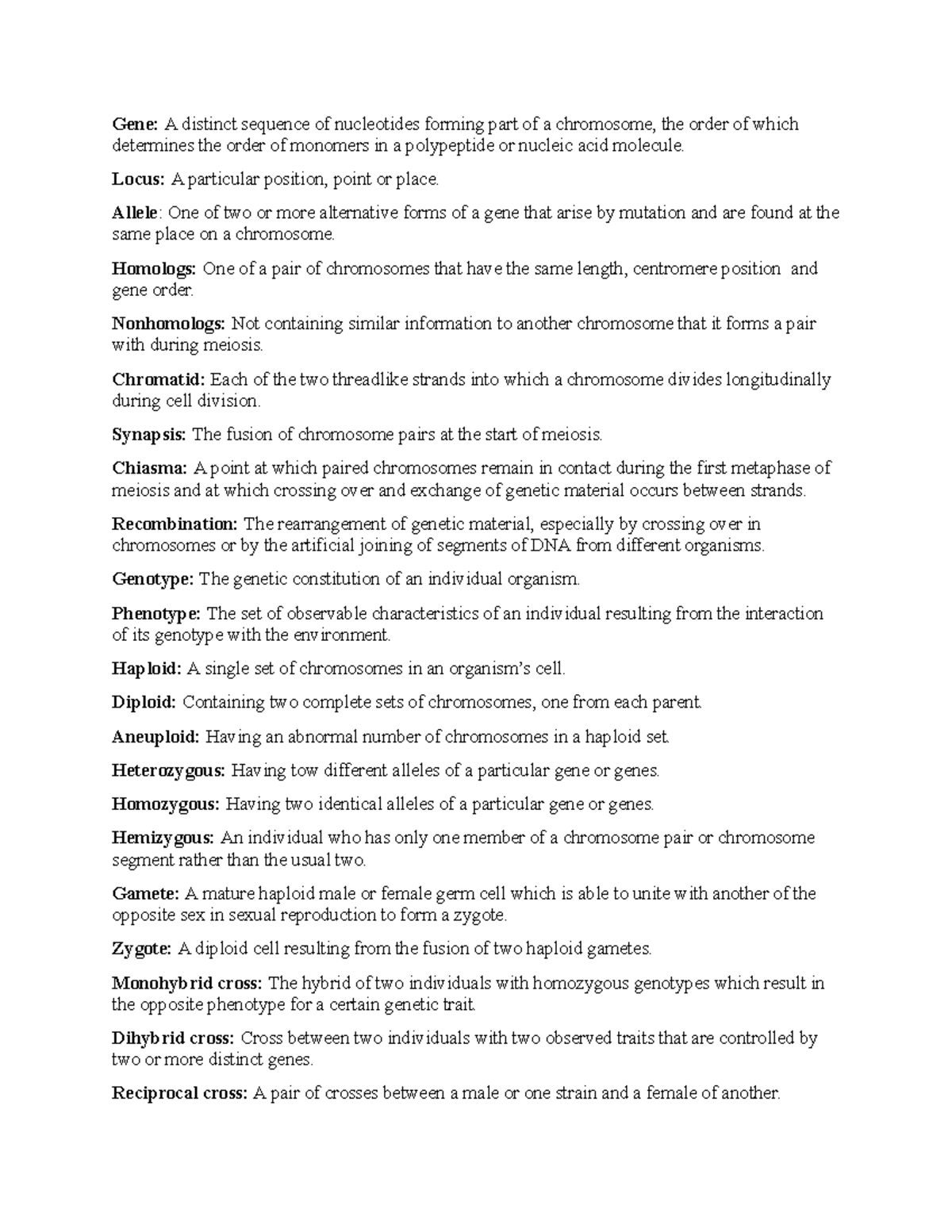 Biology Definitions - Gene: A distinct sequence of nucleotides forming ...
