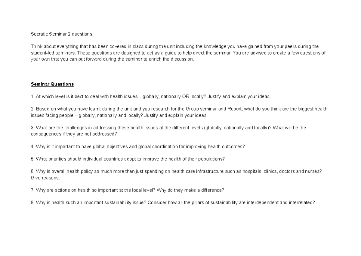 Socratic Seminar 2 Planning template - Socratic Seminar 2 questions ...