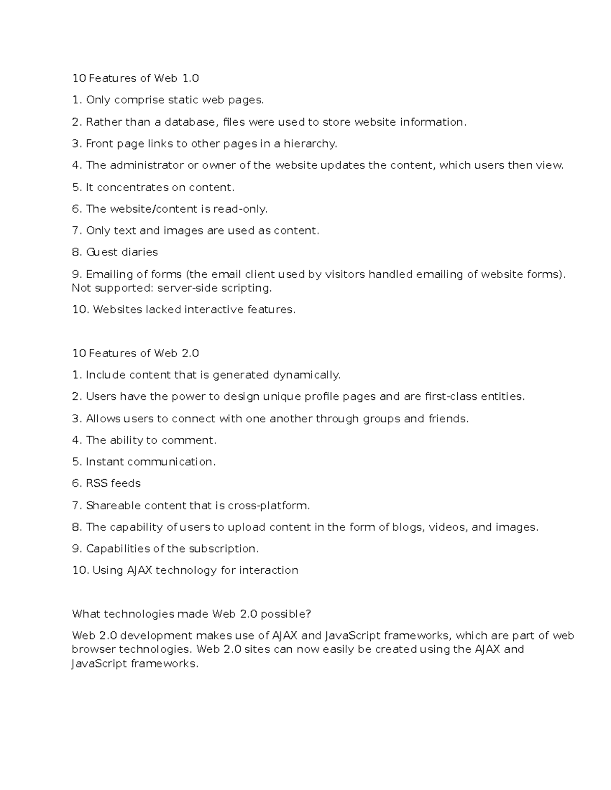 3305 Du 1 - 10 Features of Web 1.0 and 10 features of Web 2.0 - 10 ...