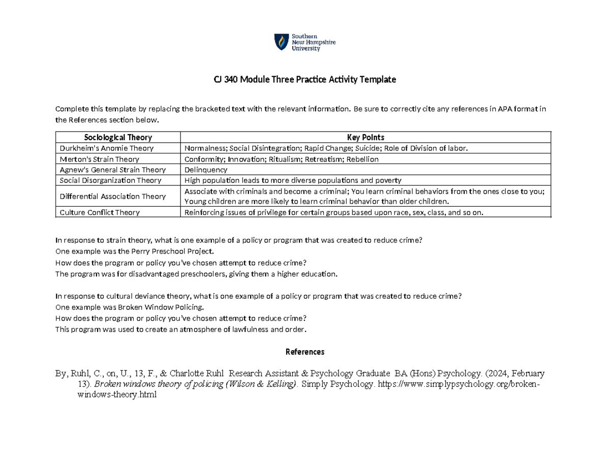 CJ 340 Module Three Practice Activity Template - CJ 340 Module Three ...