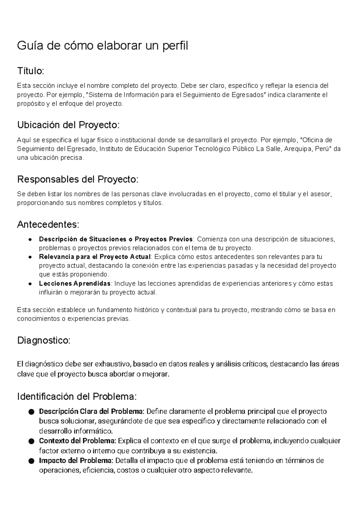 Guía de cómo elaborar un Perfil (1) - Guía de cómo elaborar un perfil Título: Esta sección ...