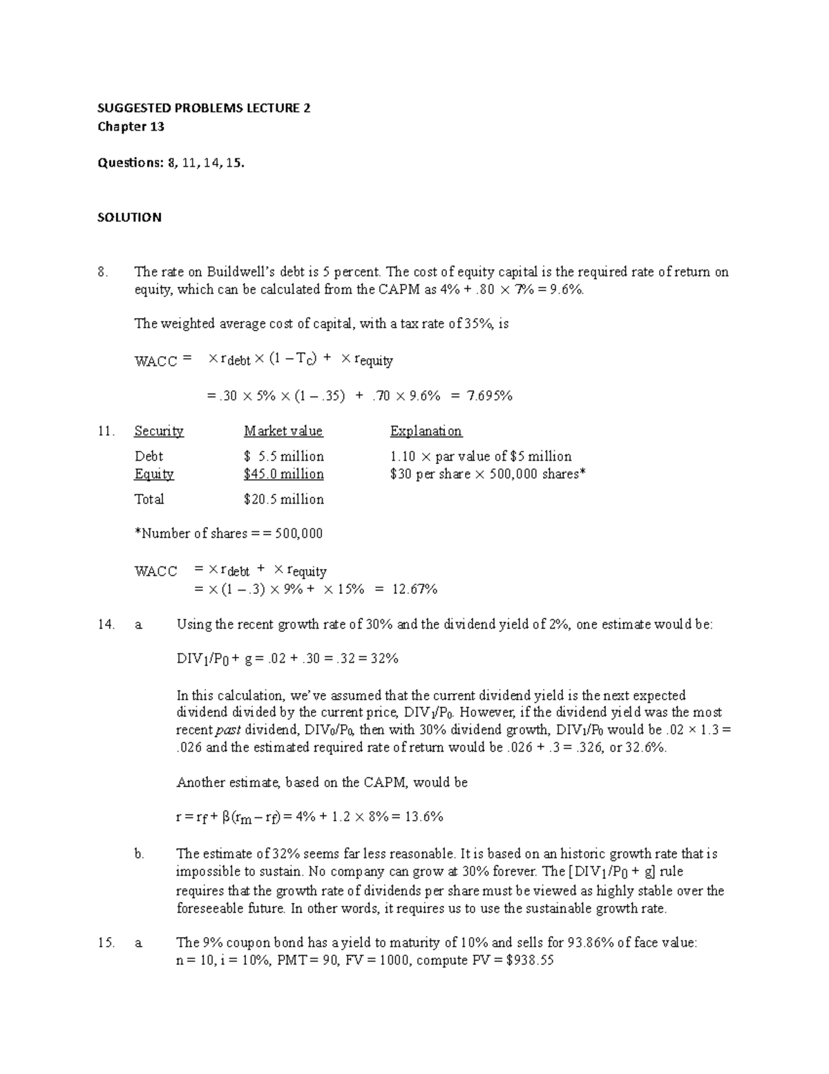 suggested Problems Lecture 2 - SUGGESTED PROBLEMS LECTURE 2 Chapter 13 ...
