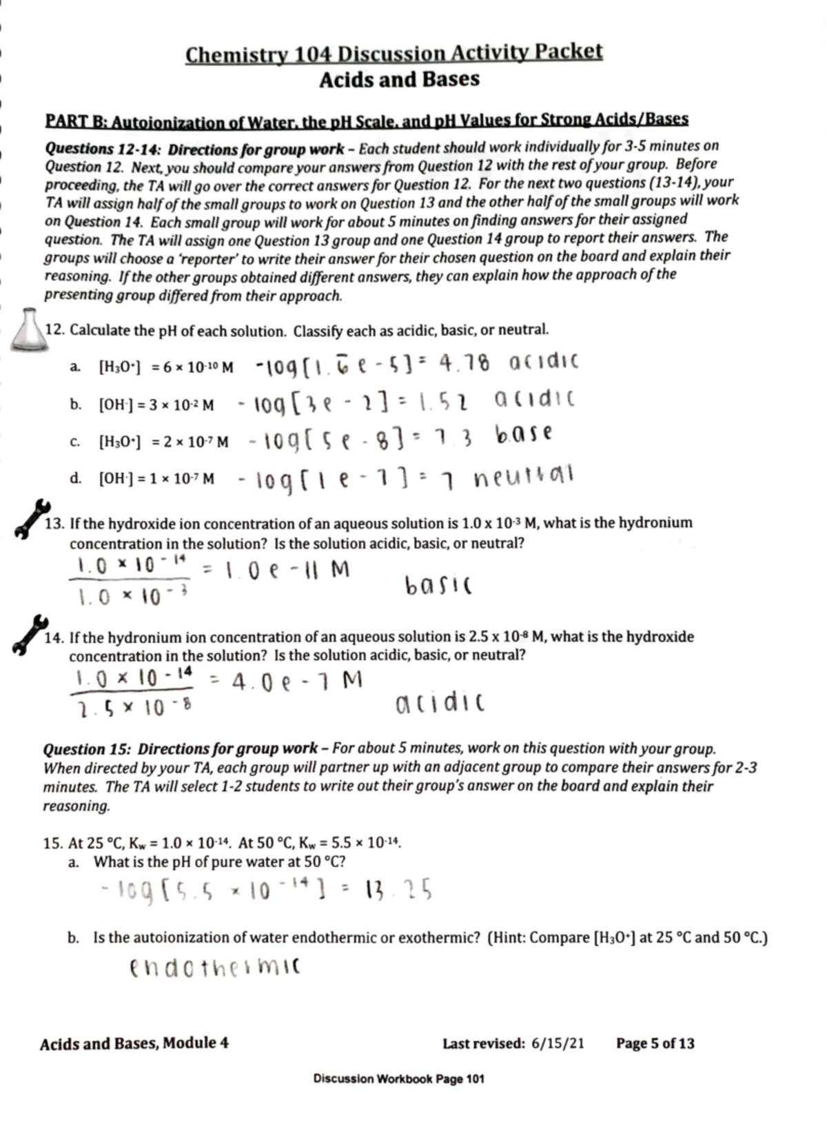 Module 4: Acids and Bases - Chemistry 104 Discussion Activity Packet ...