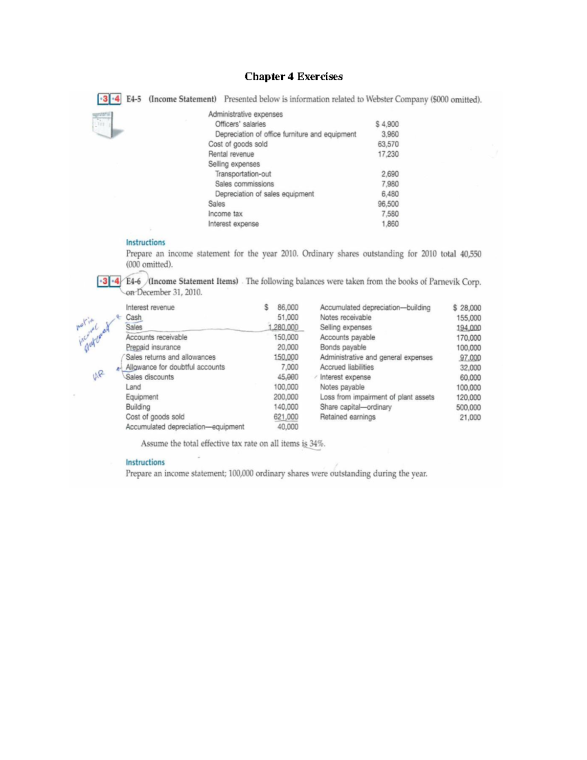 Chapter 4 Exercises - Lecture notes 456 - Accounting 1 - Chapter 4 ...