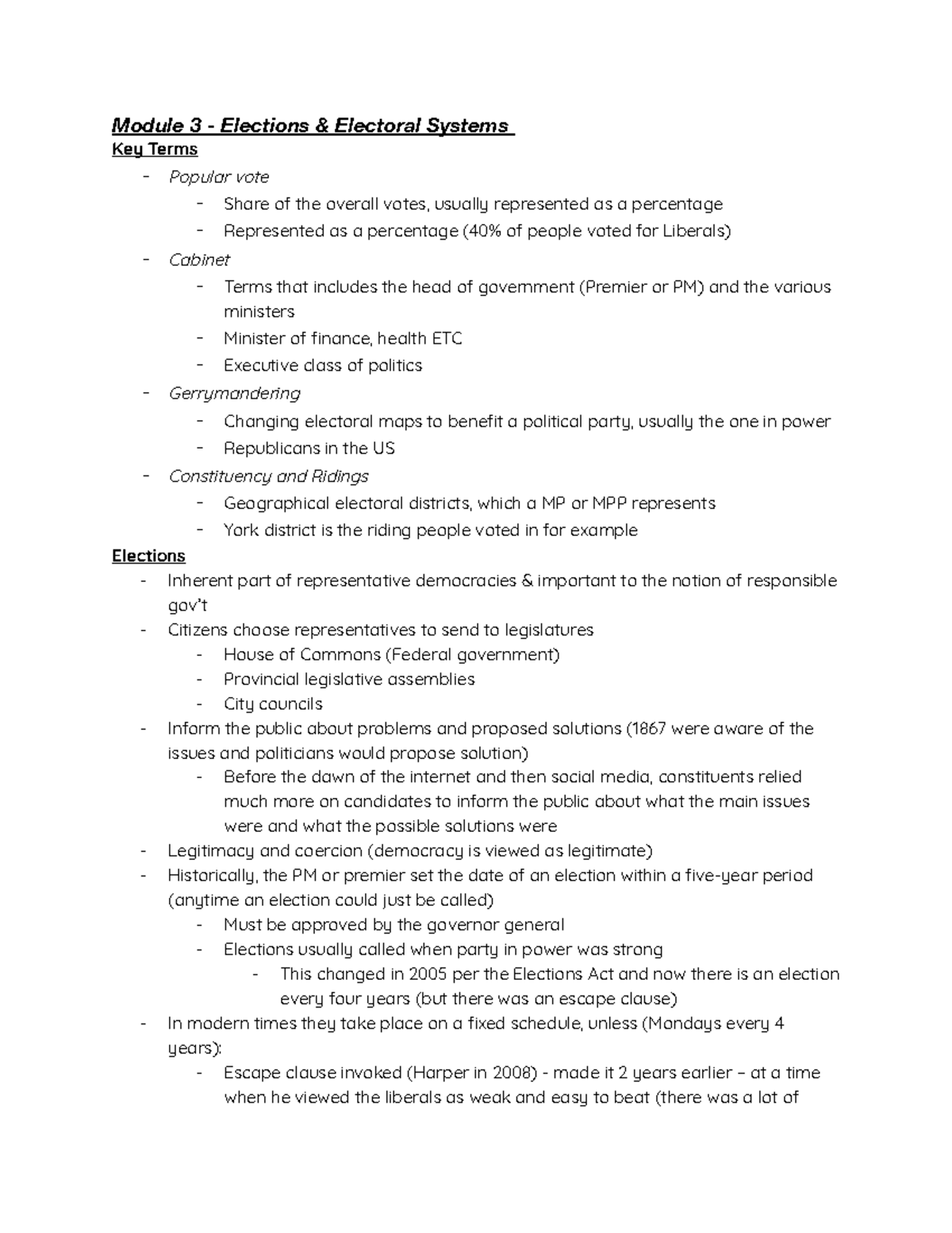 Module 3 - Elections Electoral Systems - Module 3 - Elections & Electoral Systems Key Terms ...