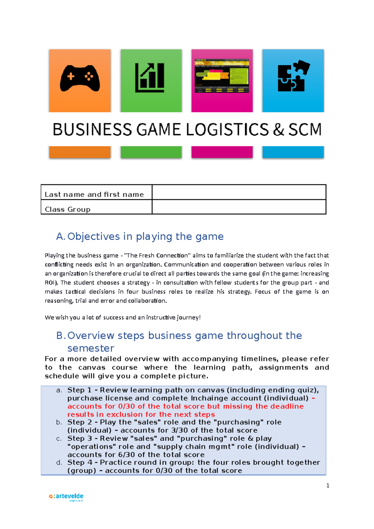 Assignment Template TFC business game - Last name and first name Class ...