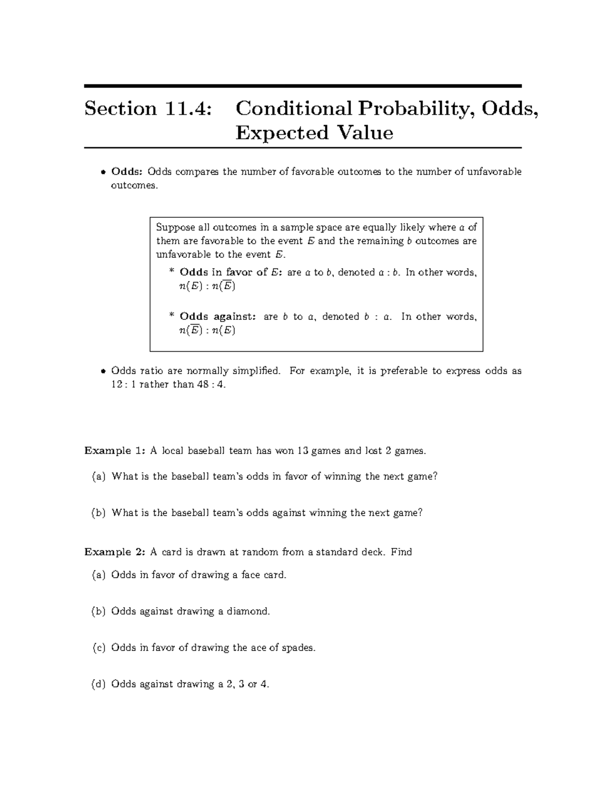Conditional Probability, Odds, Expected Value - Section 11: Conditional ...