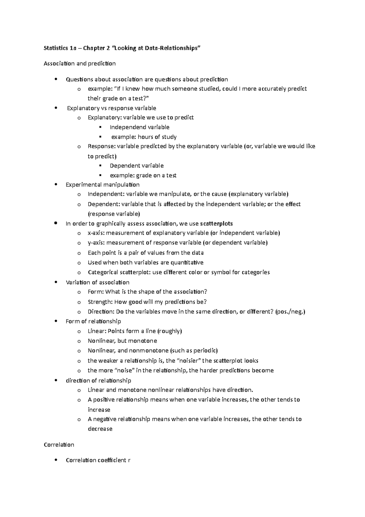 Chapter 2 - Data and Relationships - Statistics 1a – Chapter 2 “Looking ...