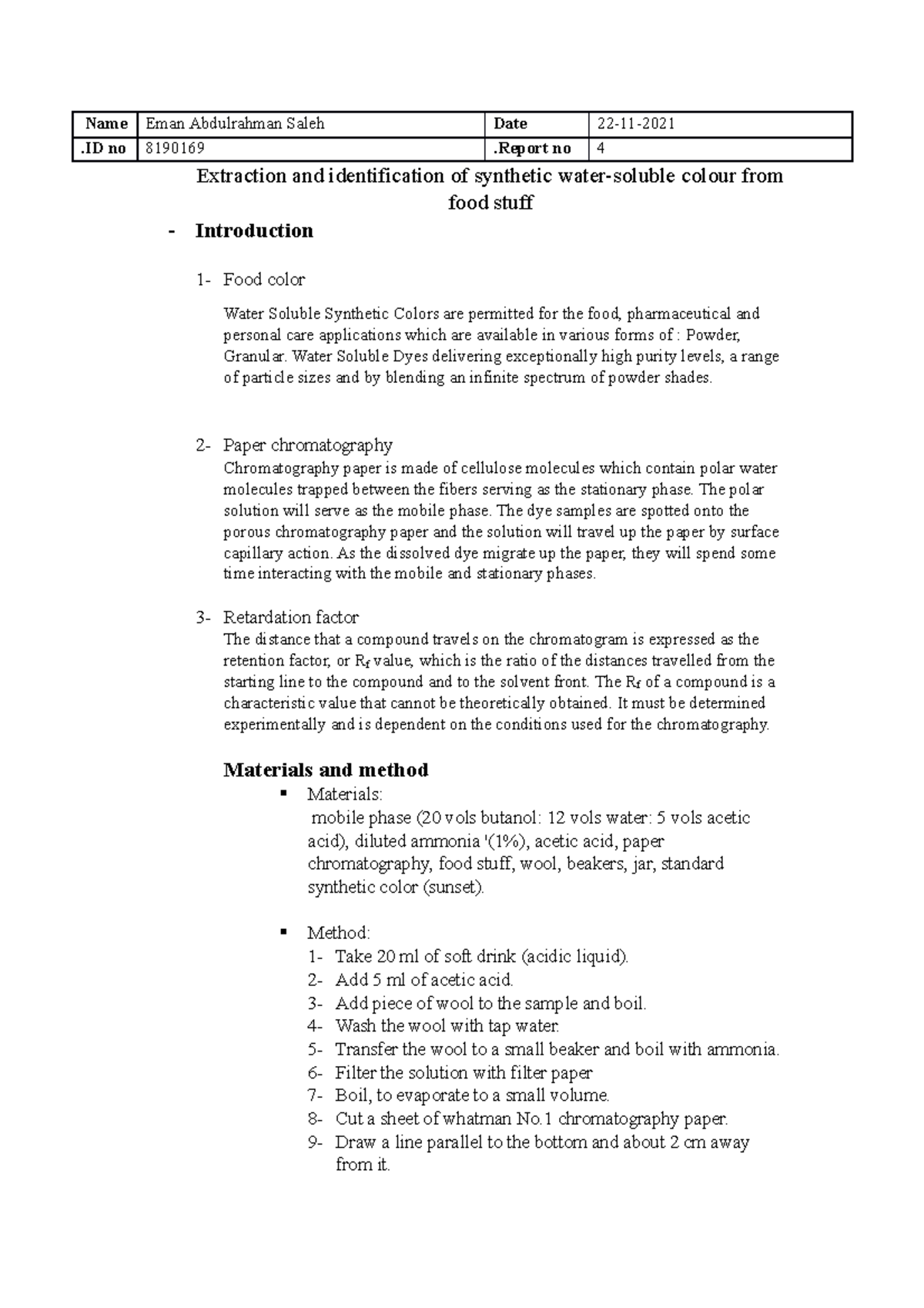 Instrumental report 4 - Name Eman Abdulrahman Saleh Date 22-11- .ID no ...