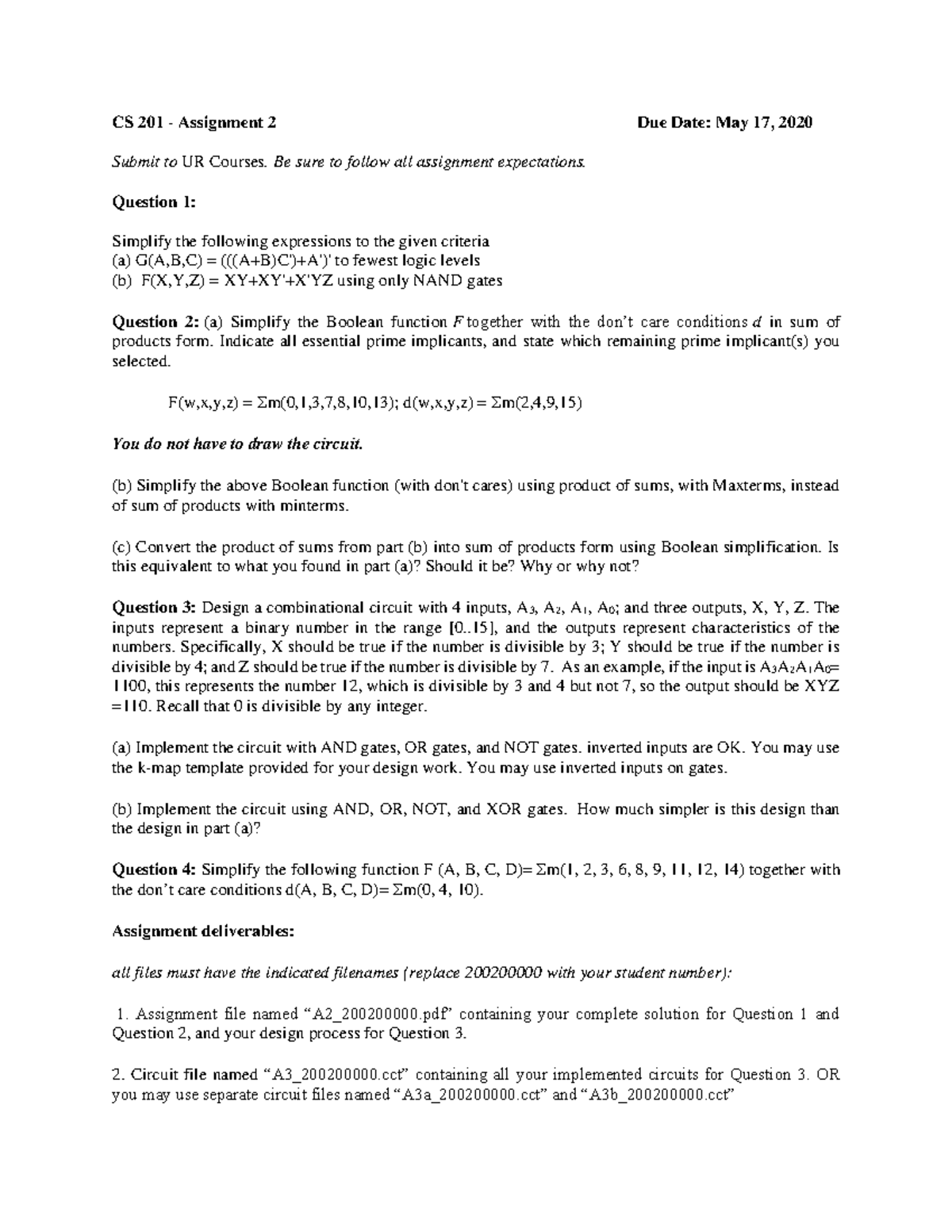 Assignment-2 - Assignment for students - CS 201 - Assignment 2 Due Date ...