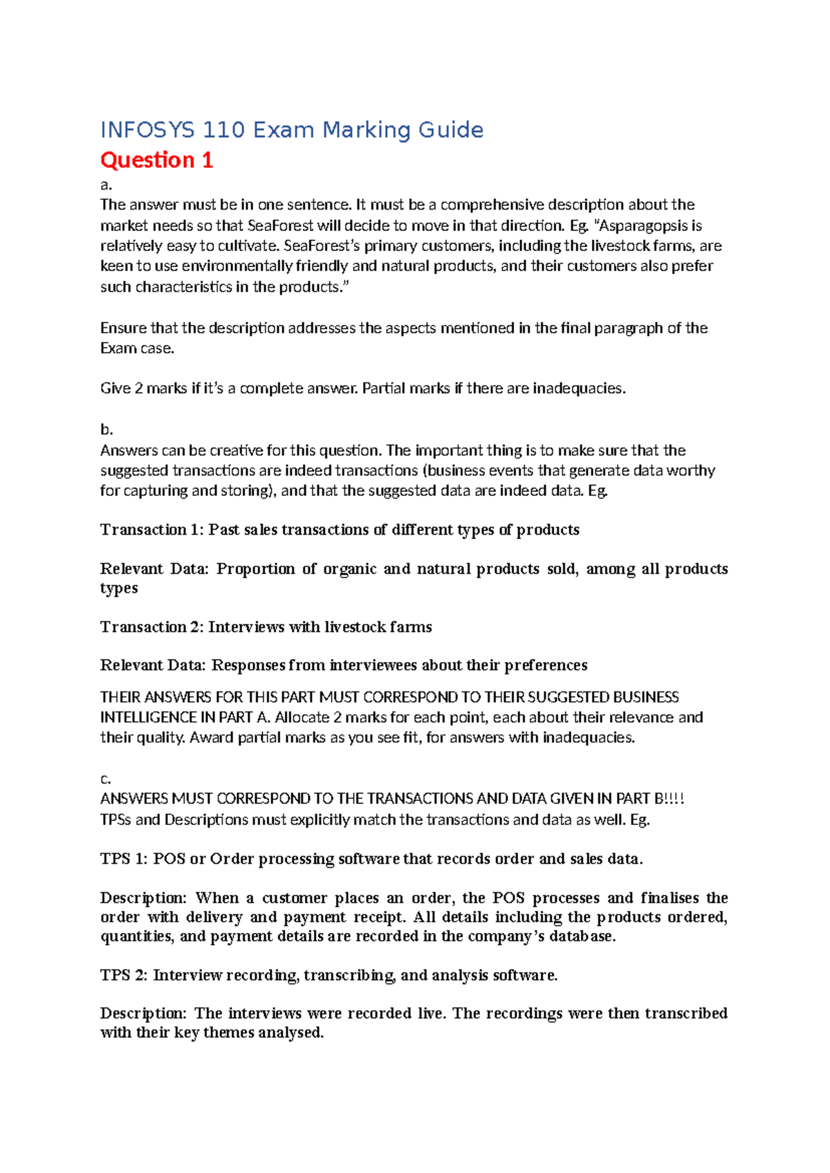 Infosys 110 Exam S2 2023 Marking Guide - INFOSYS 110 Exam Marking Guide ...