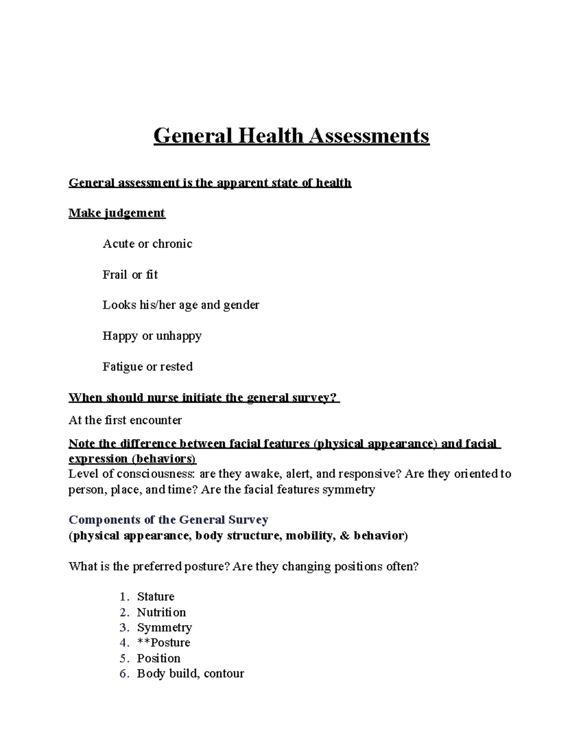 Health Assement EXAM1 - Exam 1 review - General Health Assessments ...