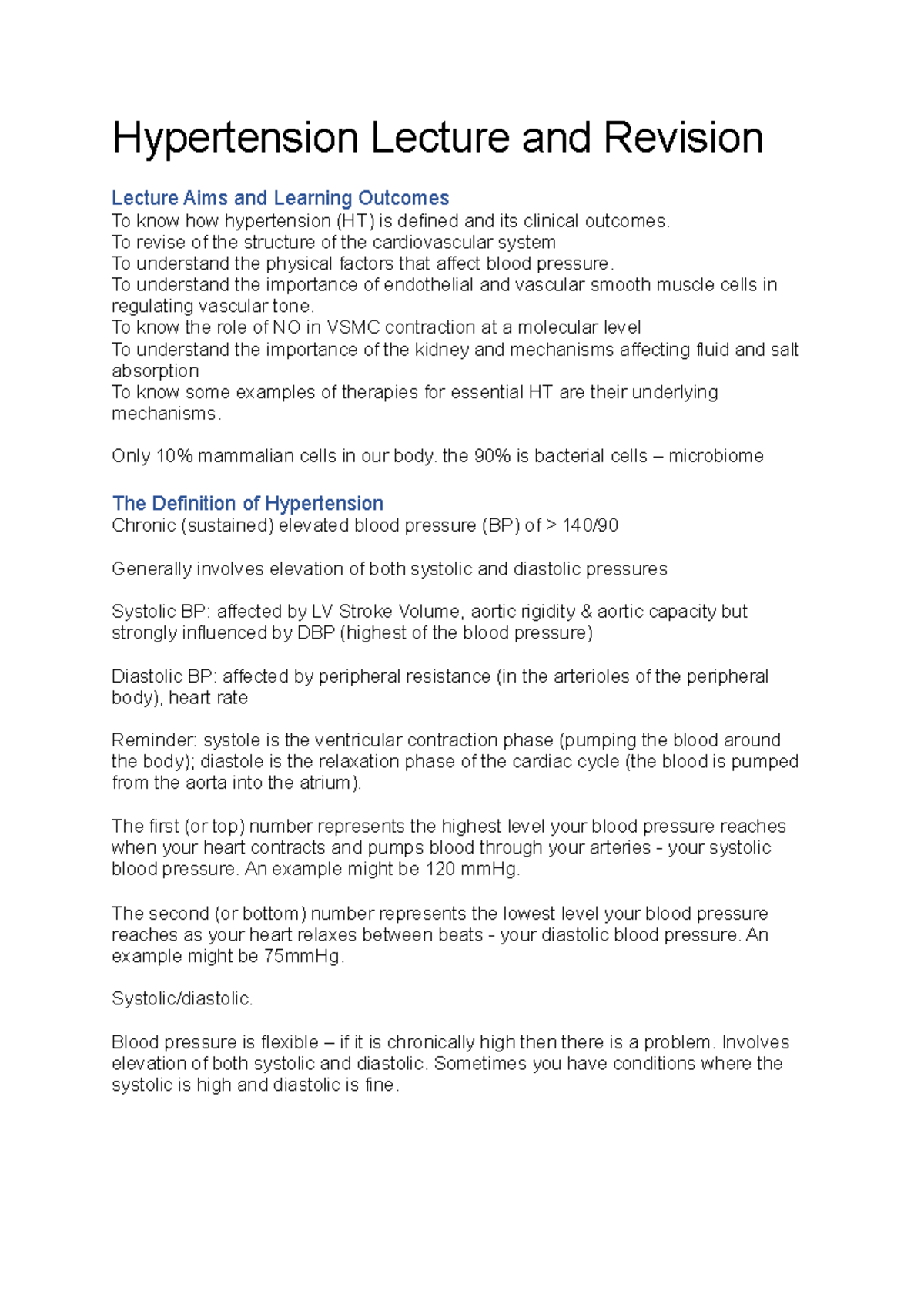 Human Disease Hypertension Lecture and Revision - Hypertension Lecture ...