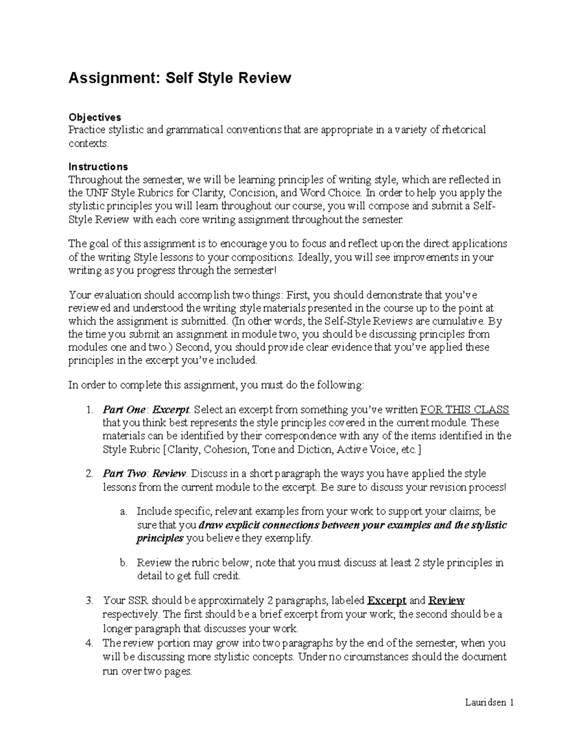 Assignment Sheet - Self Style Review Revised - Assignment: Self Style ...