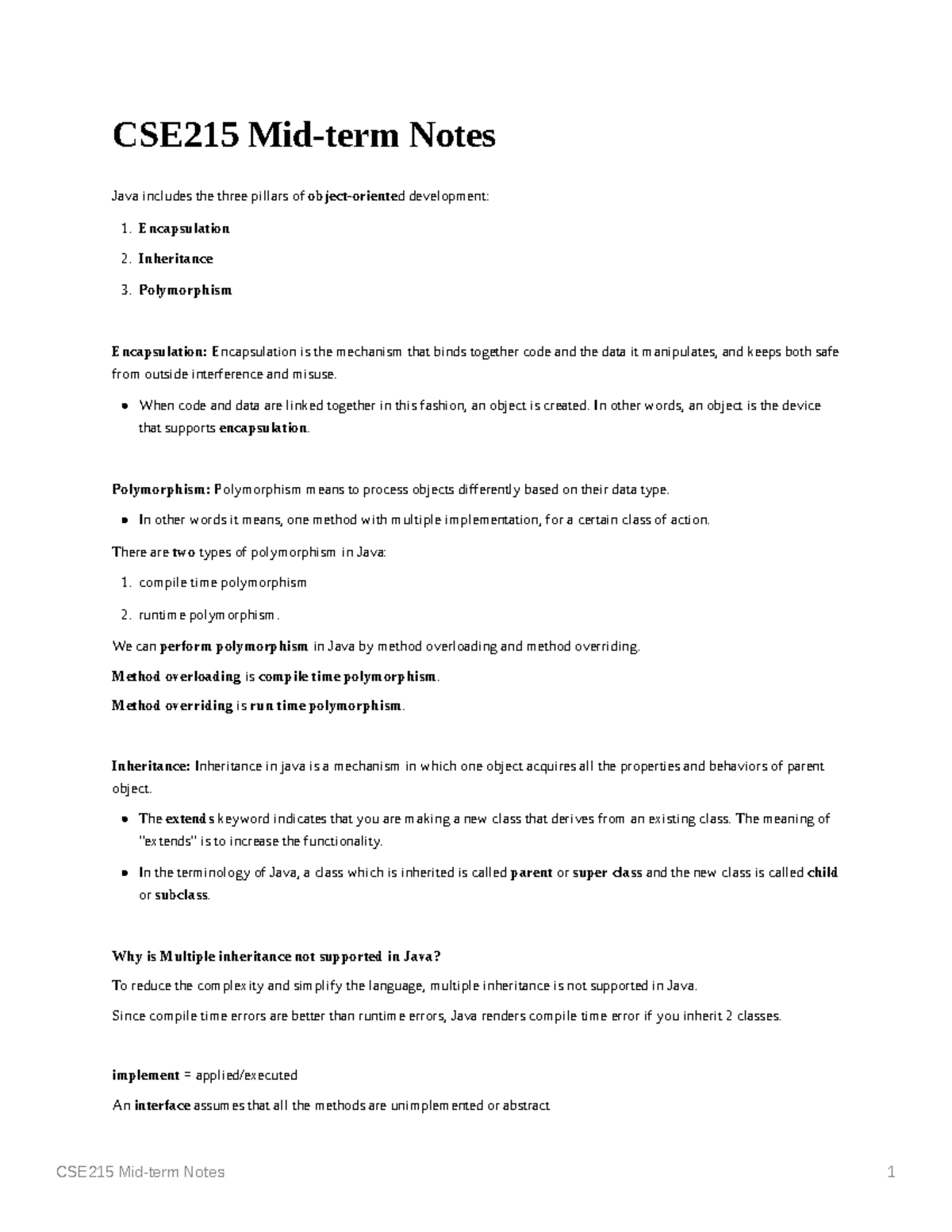 CSE215 Mid-term Notes - Faculty - MAY - CSE215 Mid-term Notes Java ...