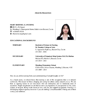 Inciong teaching plan - Nursing Activities for community health nursing ...