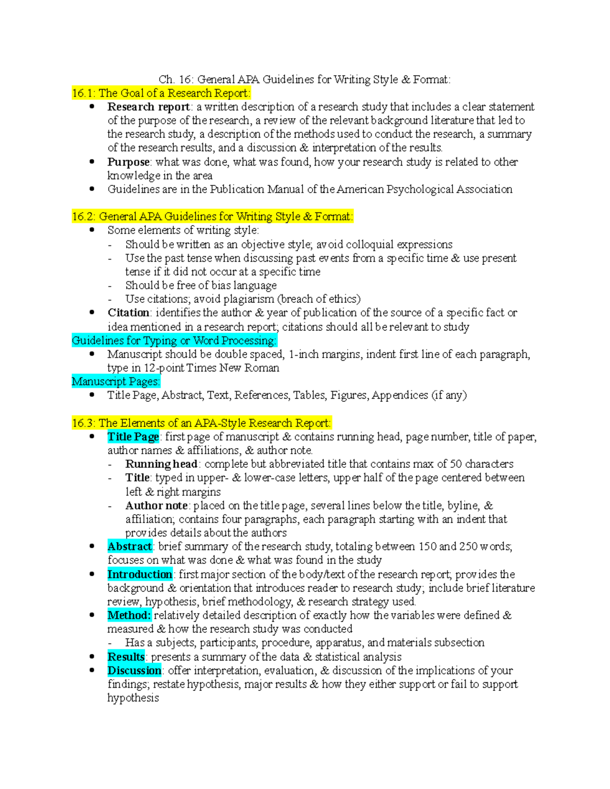 PS-302: Chapter 16 Textbook Summary - Ch. 16: General APA Guidelines ...