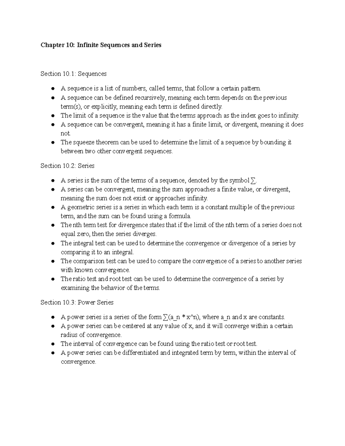 MATH 231 Chapter 10 - MATH 231 Notes for CH 10 - Chapter 10: Infinite ...