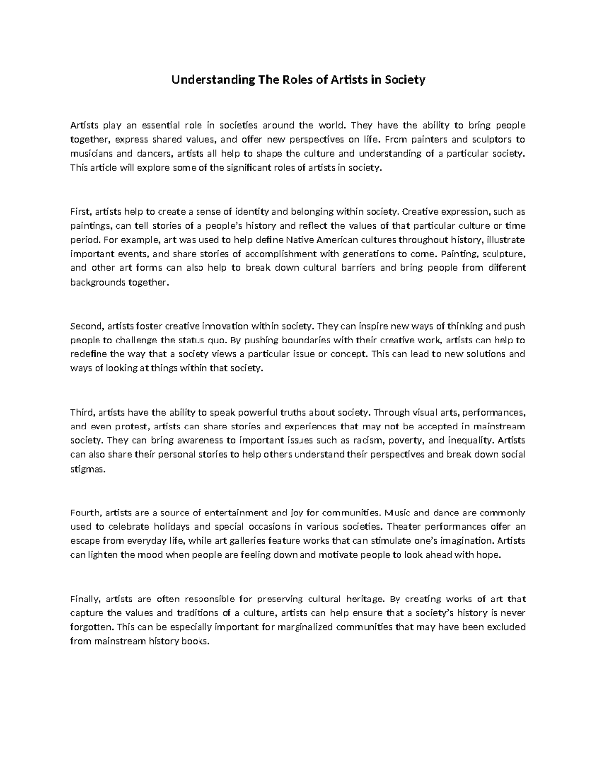 Role of an Artist in Society - Understanding The Roles of Artists in ...