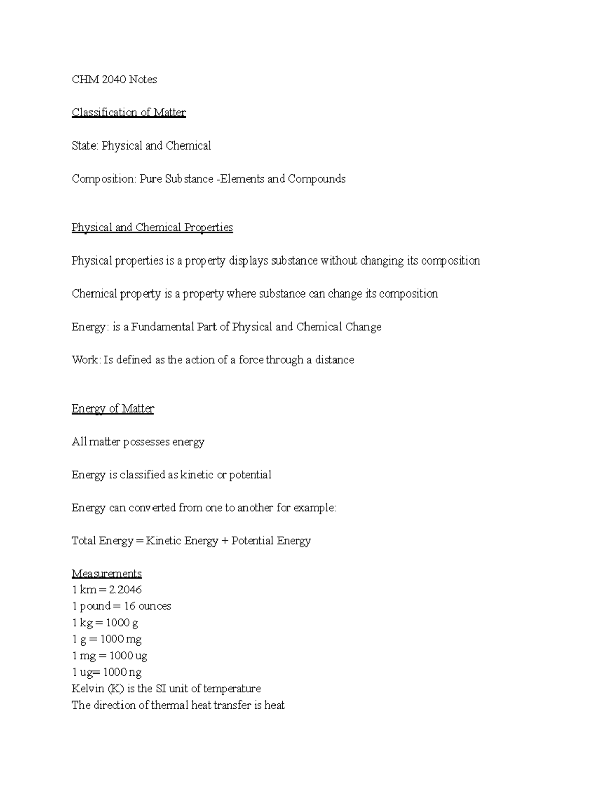 CHM 2040 In Class Notes CHM 2040 Notes Classification Of Matter State chm-2040-in-class-notes-chm-2040-notes-classification-of-matter-state