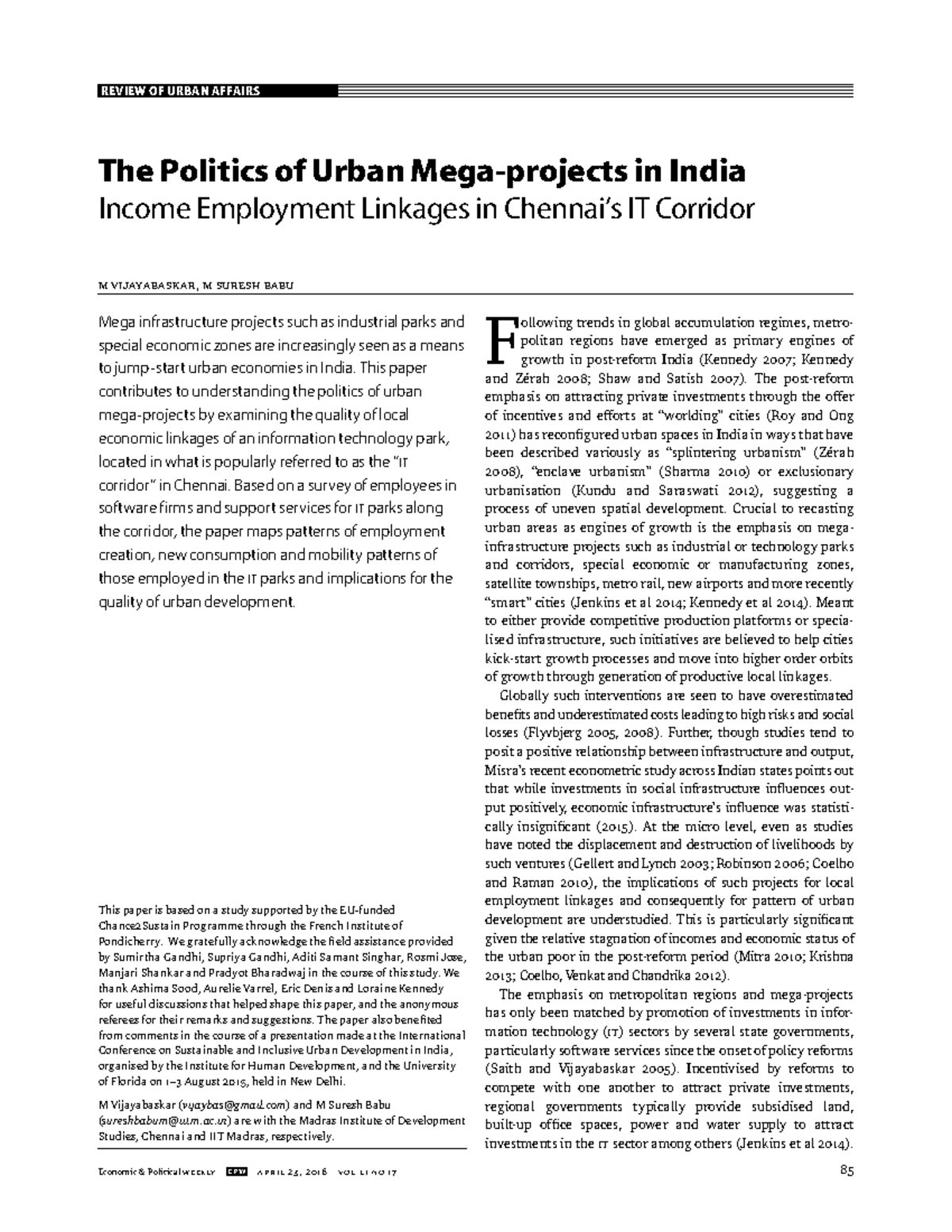 The Politics of Urban Mega-projects in India 0 - Economic & Political ...