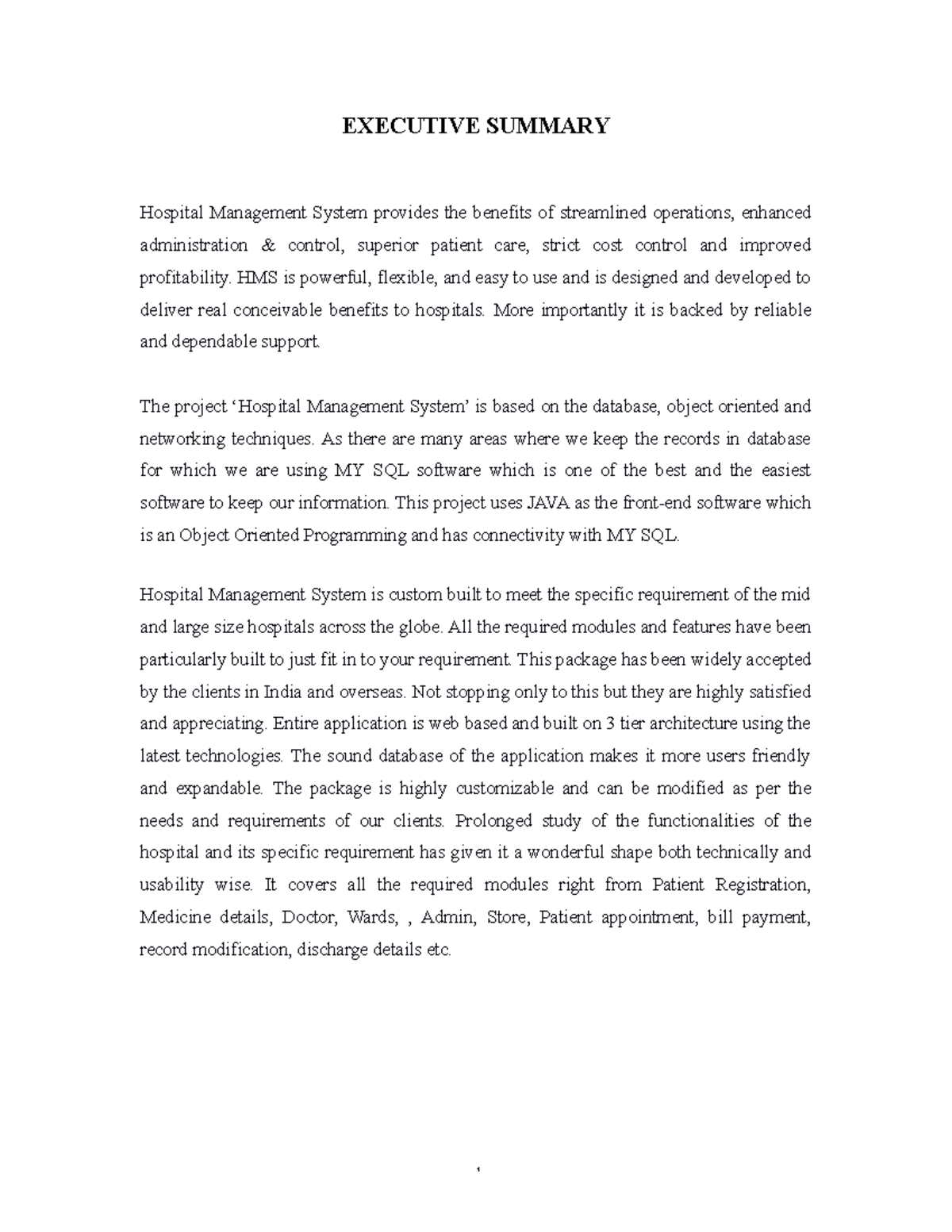 324632985 Hospital Management System Project Report - EXECUTIVE SUMMARY ...