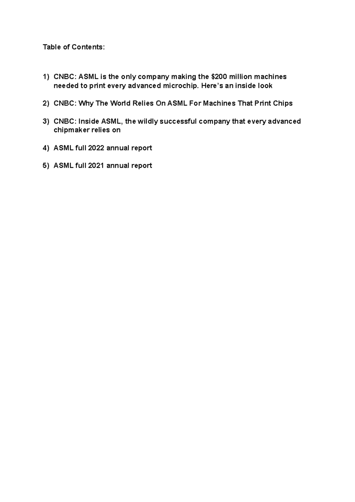 LOG304 Reading List ASML CNBC article video - Table of Contents: 1 ...