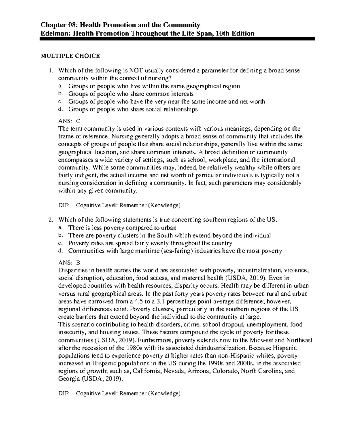 08 - CHAP 7 - Chapter 08: Health Promotion and the Community Edelman: Health Promotion ...