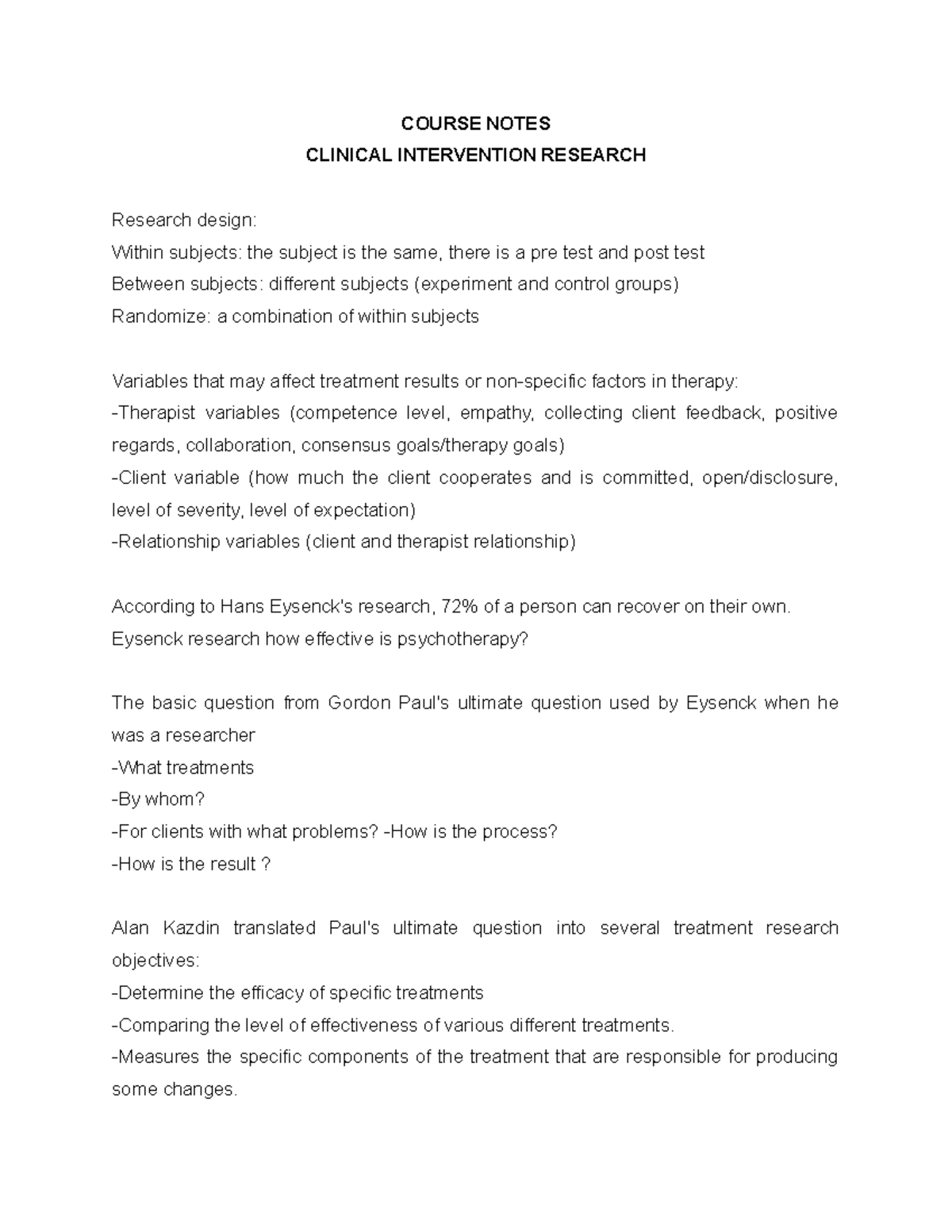 Course Notes Clinical Intervention Research - COURSE NOTES CLINICAL ...